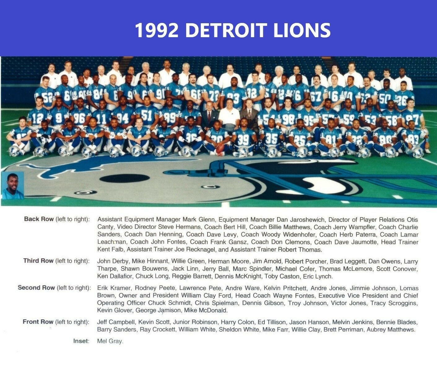 1992 DETROIT LIONS 8X10 TEAM PHOTO FOOTBALL PICTURE NFL