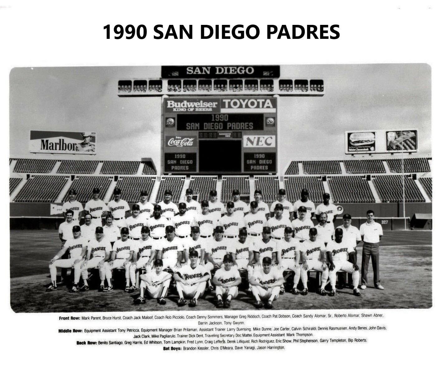 1990 SAN DIEGO PADRES 8X10 TEAM PHOTO BASEBALL PICTURE MLB WITH NAMES