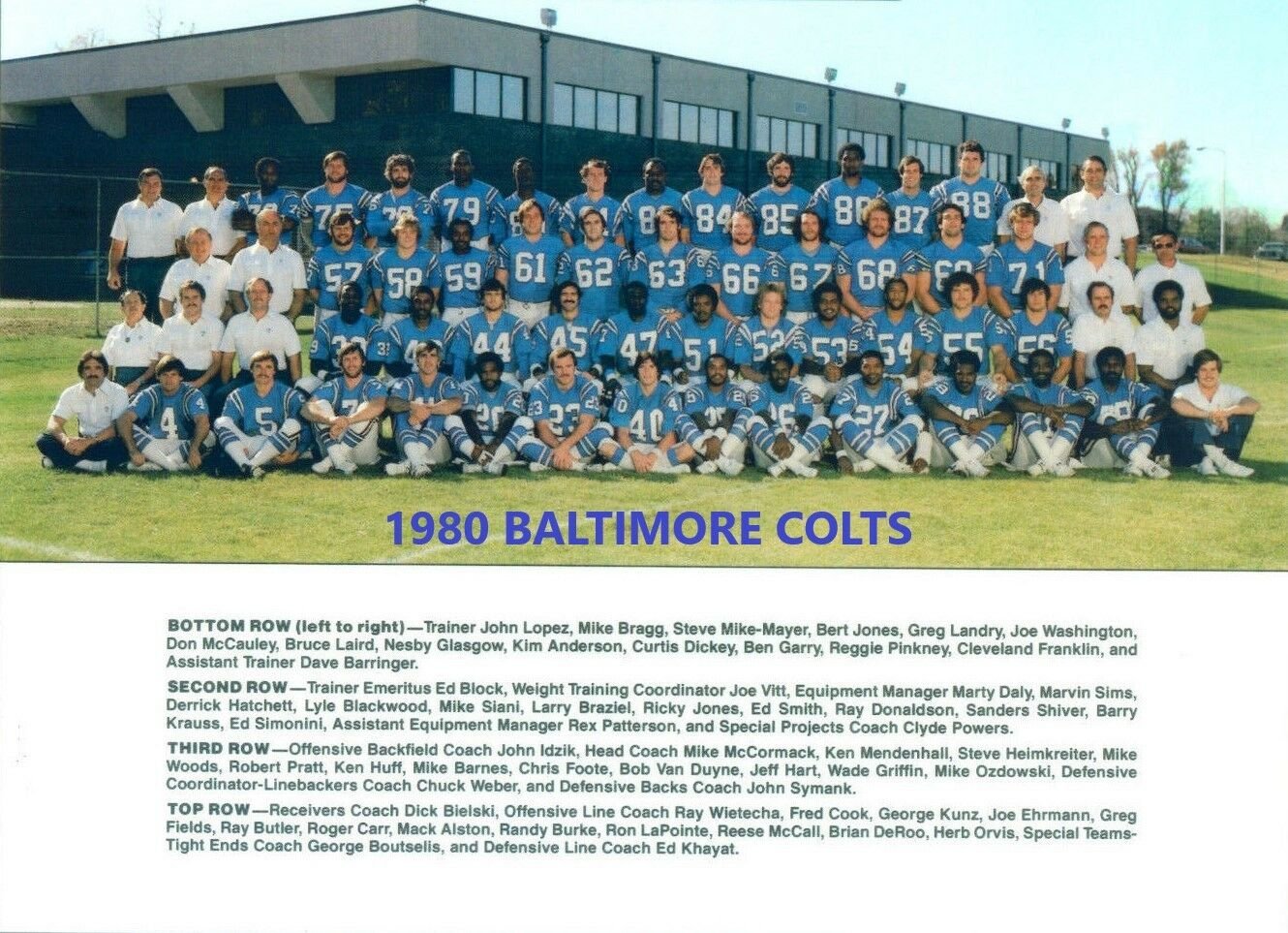 1980 BALTIMORE COLTS 8X10 TEAM PHOTO FOOTBALL PICTURE NFL
