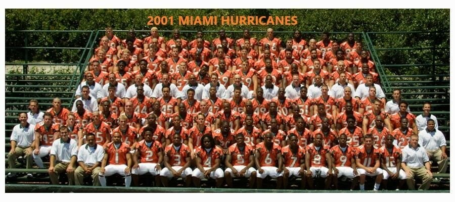 2001 MIAMI HURRICANES 8X10 TEAM PHOTO PICTURE NCAA FOOTBALL WIDE BORDER