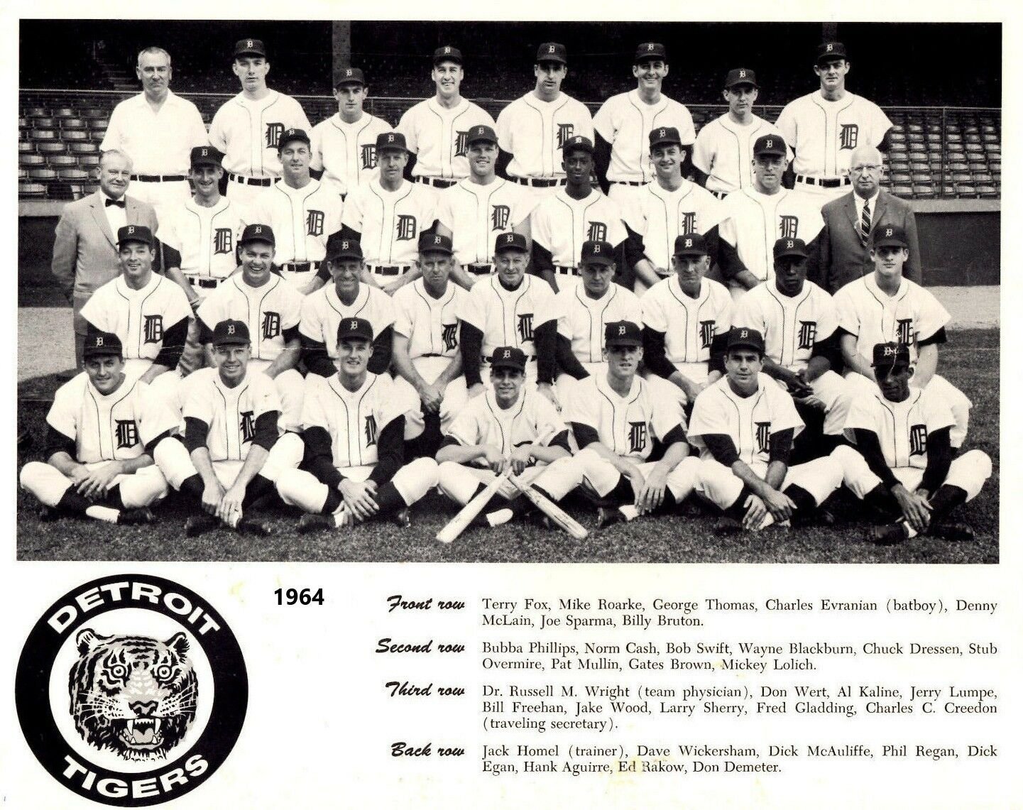 1964 DETROIT TIGERS 8X10 TEAM PHOTO BASEBALL MLB PICTURE