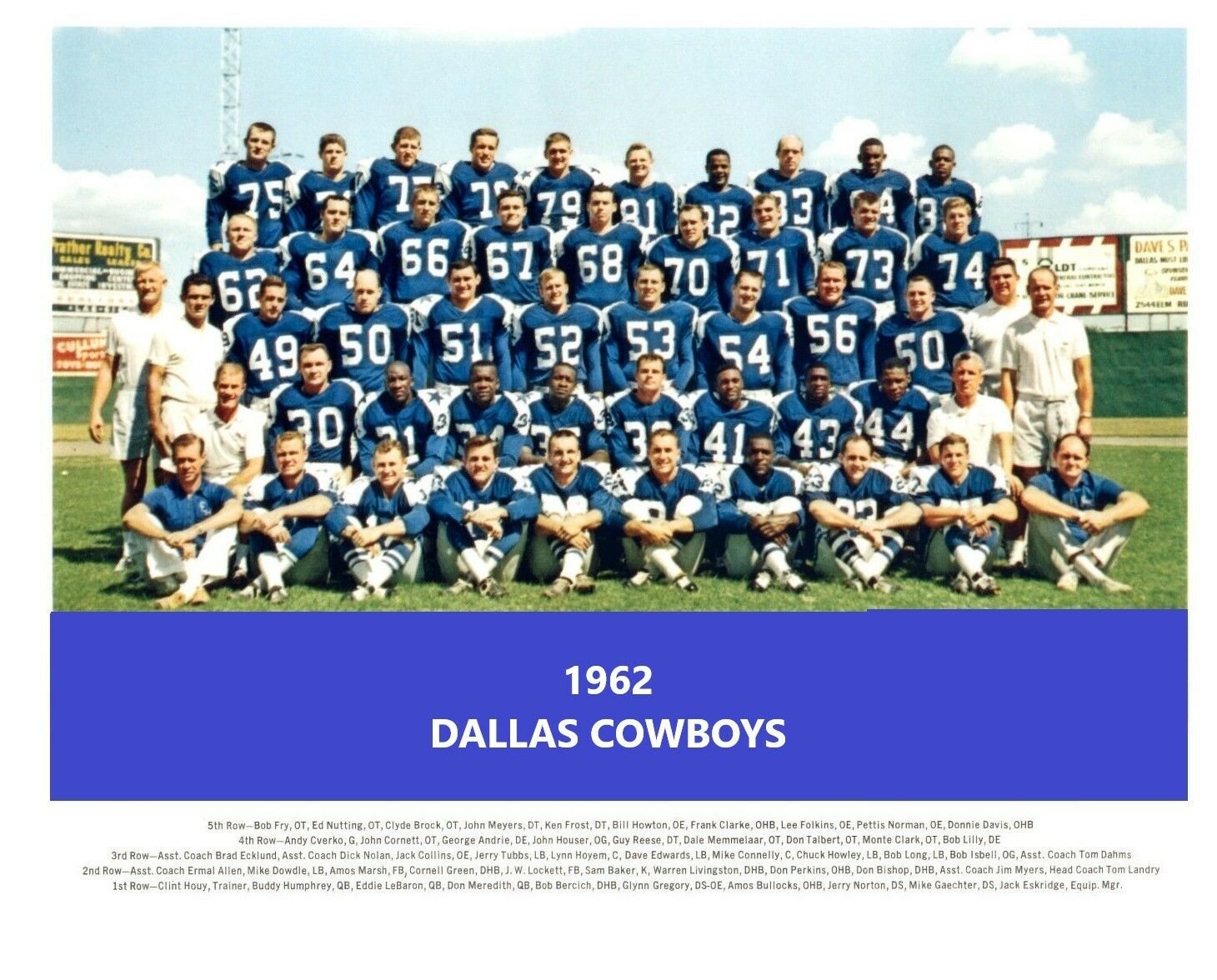 1962 DALLAS COWBOYS 8X10 TEAM PHOTO FOOTBALL PICTURE NFL