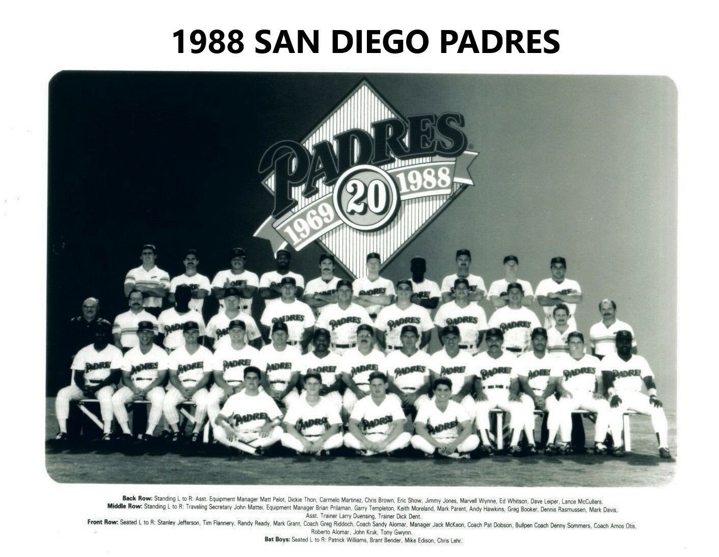 1988 SAN DIEGO PADRES 8X10 TEAM PHOTO BASEBALL PICTURE MLB