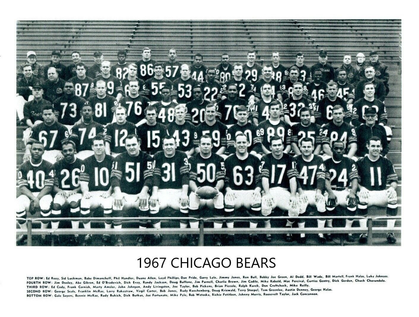 1967 CHICAGO BEARS 8X10 TEAM PHOTO FOOTBALL NFL PICTURE