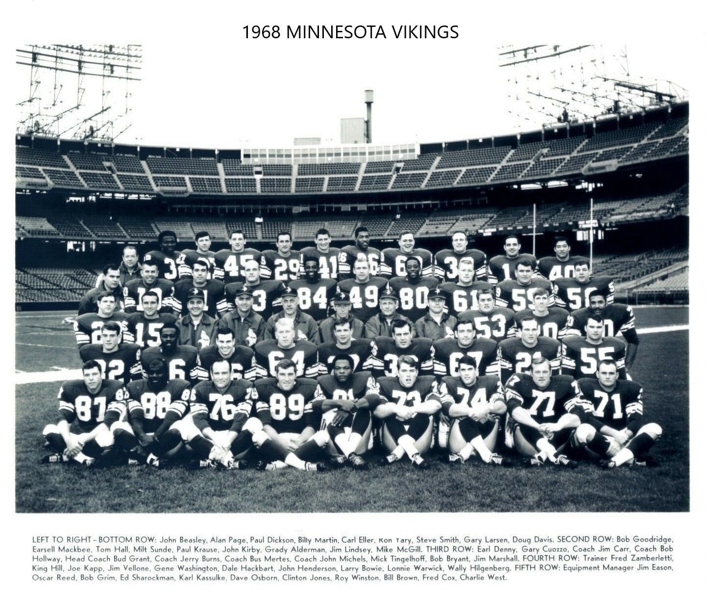 1968 MINNESOTA VIKINGS 8X10 TEAM PHOTO FOOTBALL NFL PICTURE B/W