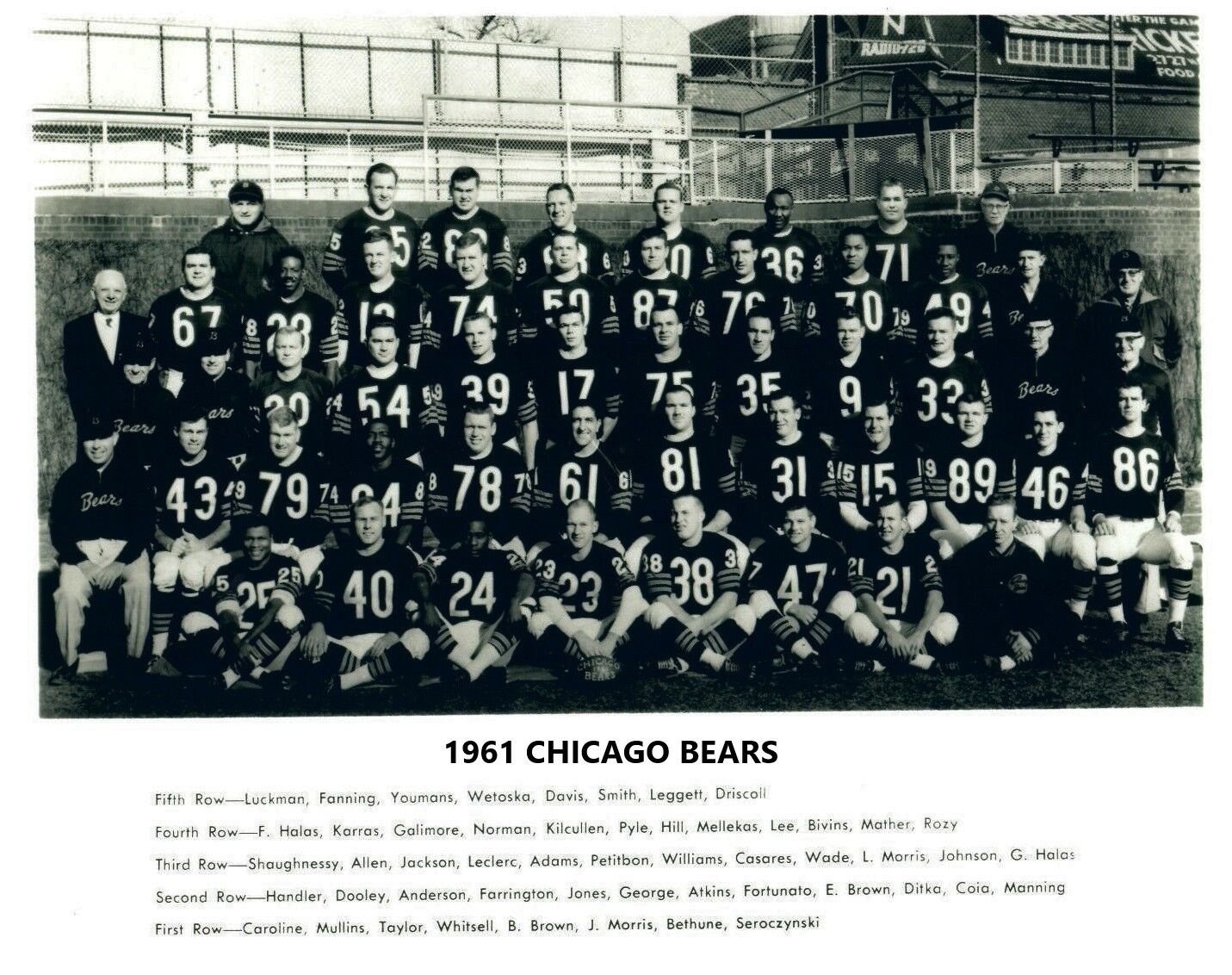 1961 CHICAGO BEARS 8X10 TEAM PHOTO FOOTBALL NFL PICTURE