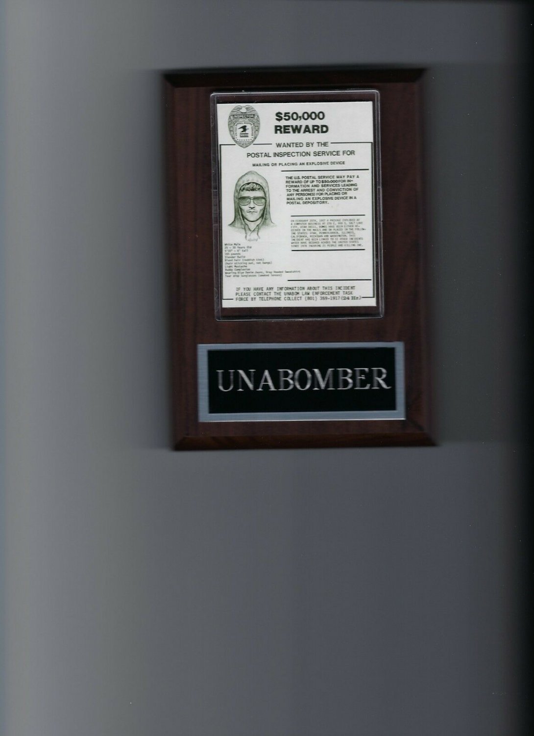 UNABOMBER WANTED POSTER MOUNTED MAFIA ORGANIZED CRIME MOBSTER MOB
