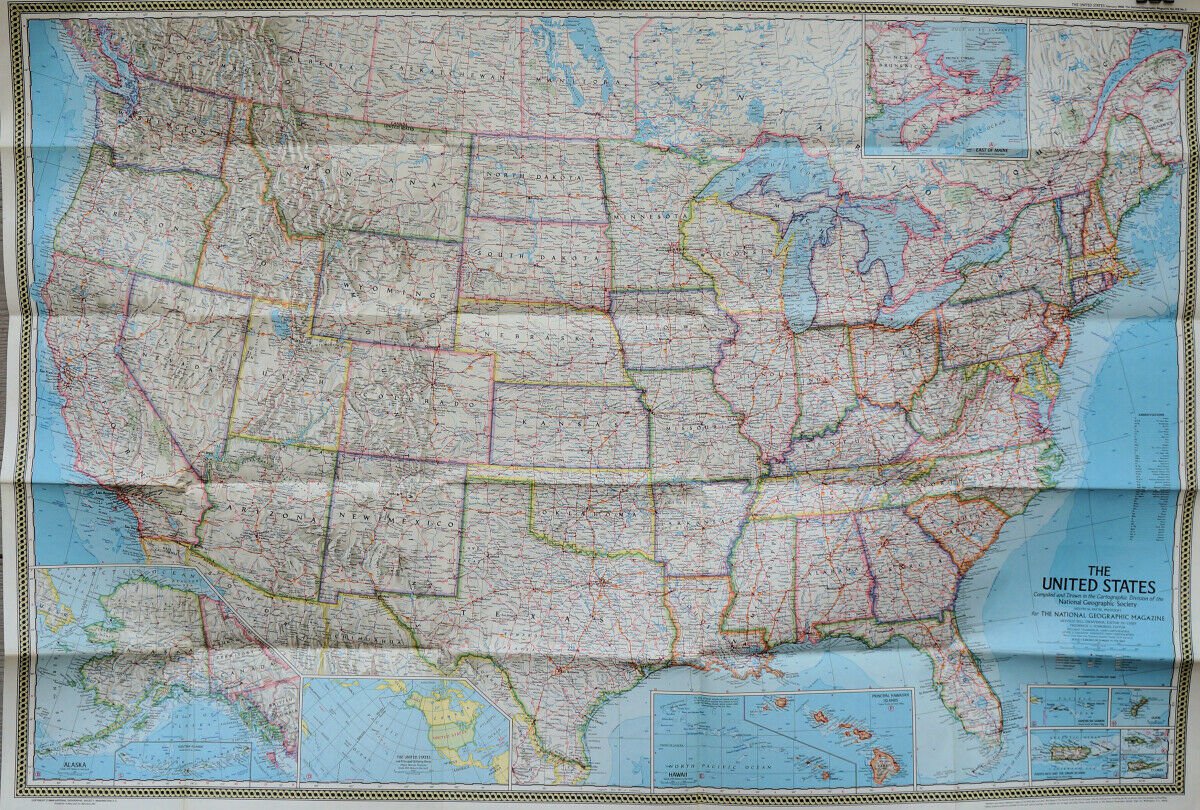 Map, USA, National Geographic, February 1968, VG condition