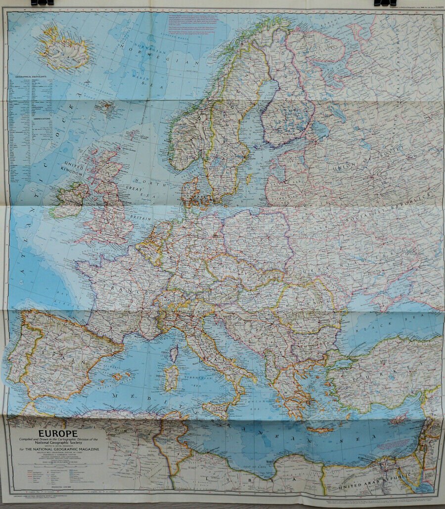 Map, EUROPE, National Geographic, June 1968, VG condition