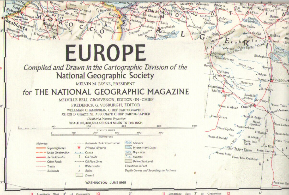 Map, EUROPE, National Geographic, June 1968, VG condition