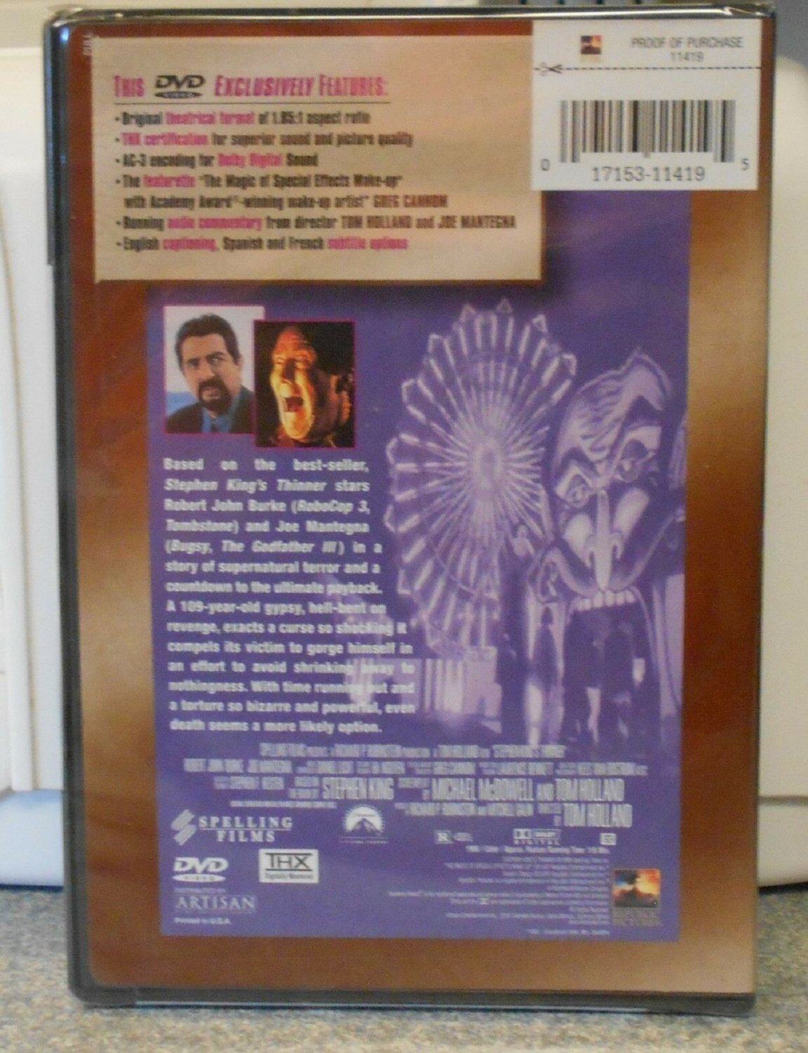 Thinner DVD STEPHEN KING 1996 HORROR FANTASY LIKE NEW with FLYER