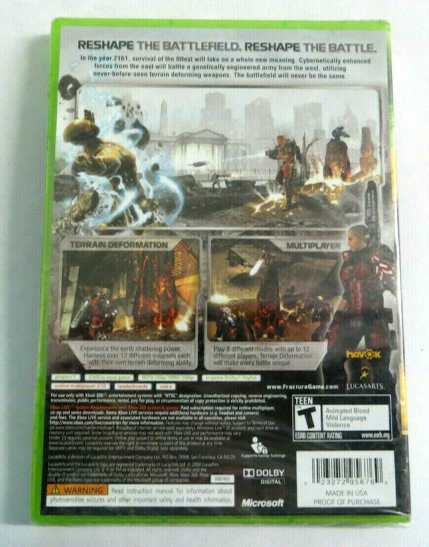 Fracture XBOX 360 Game Lucasarts 2008 condition VERY GOOD with BOOKLET