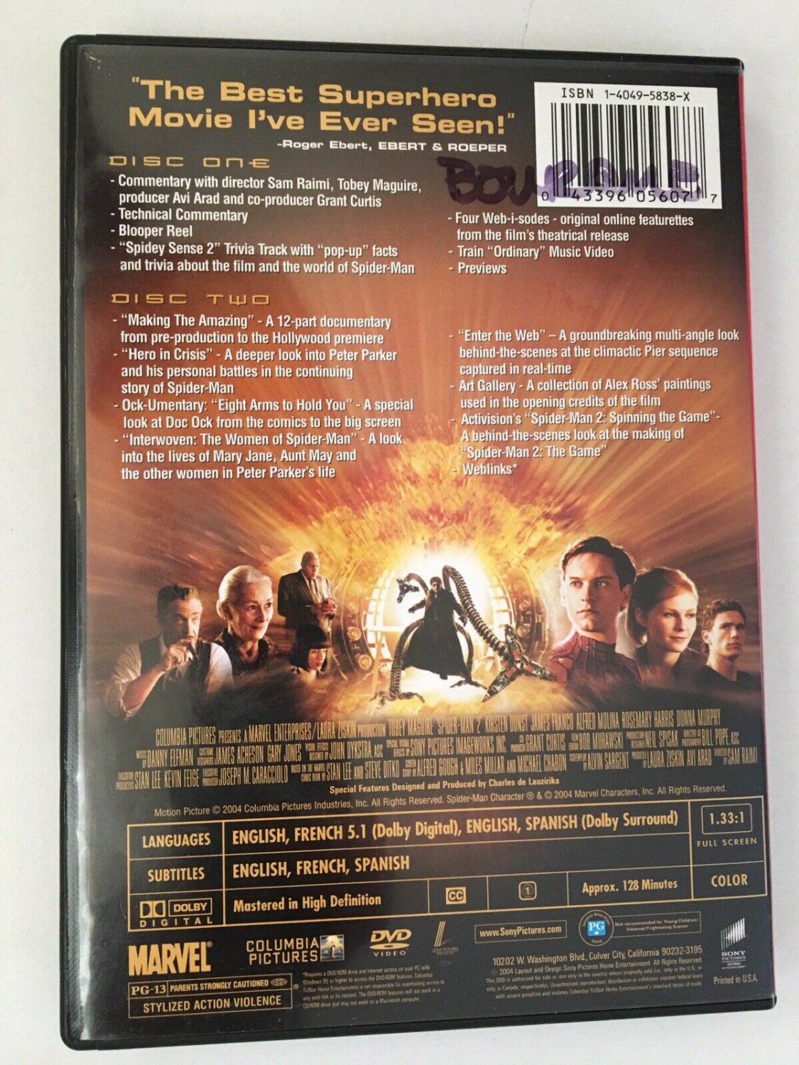 Spider-Man 2 DVD 2 Disc's Set LIKE NEW with SLIP COVER and inside FLYER