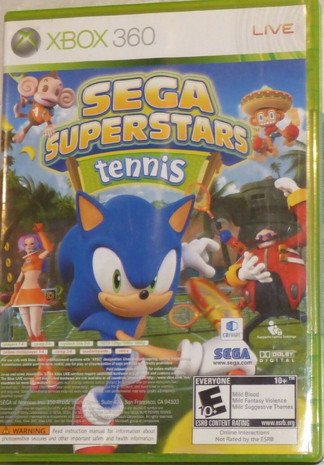 Sega Superstars Tennis 2 Disc Set Xbox 360 2008 Like