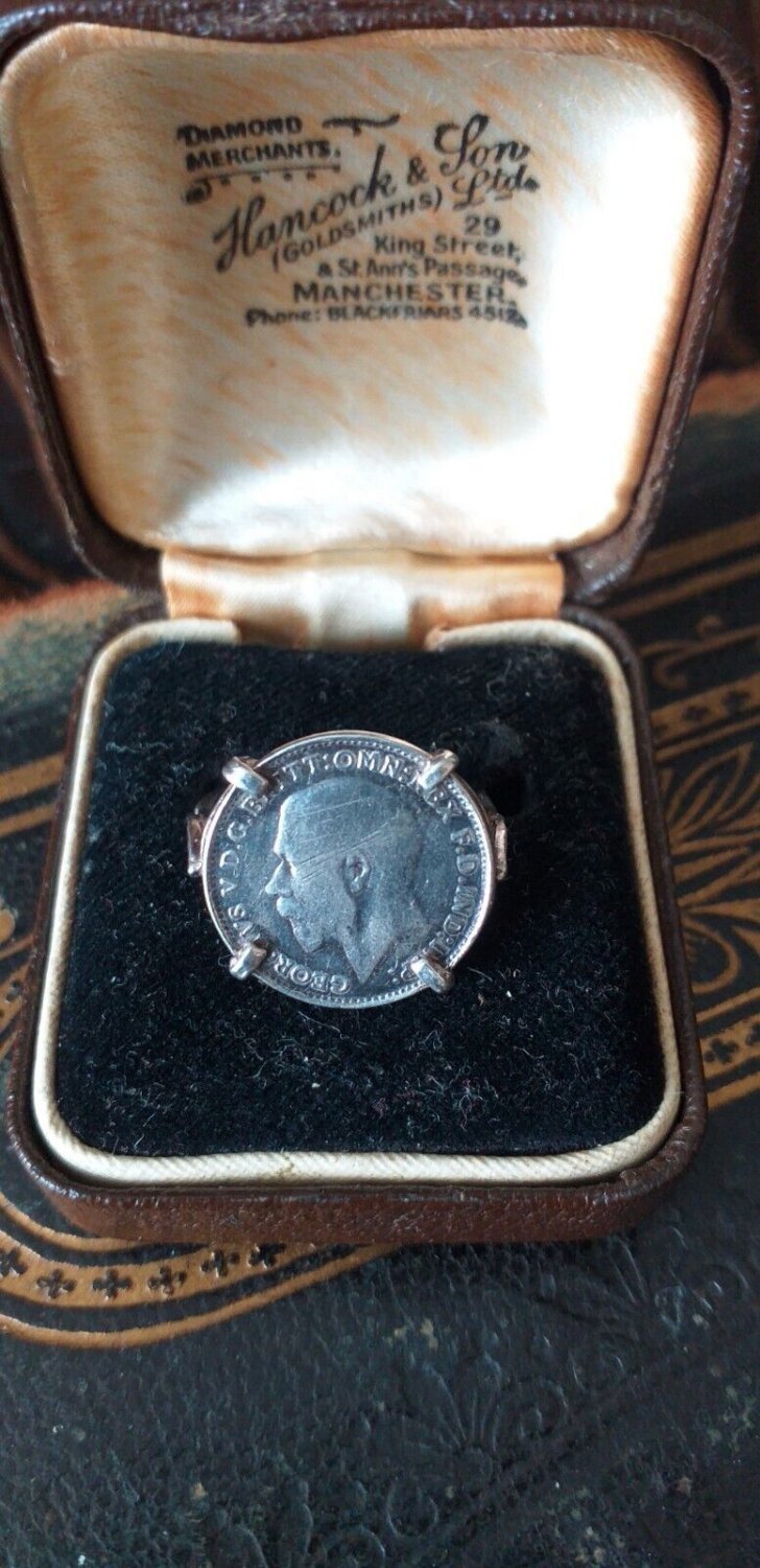 Antique Vintage 1918 George V Sterling Silver Coin Ring Signet , Size ...
