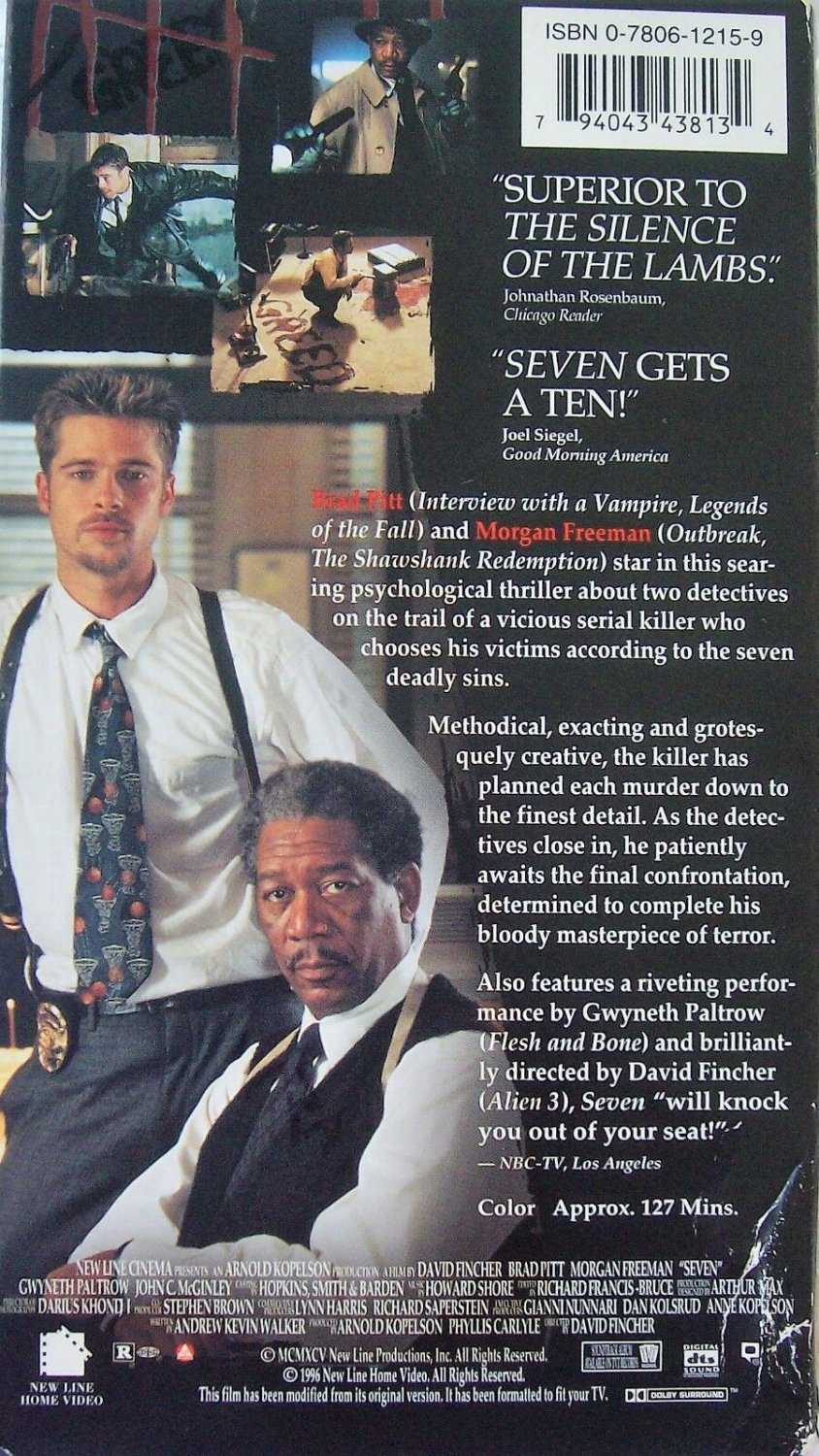 Seven (VHS, 1996) Brad Pitt, Morgan Freeman