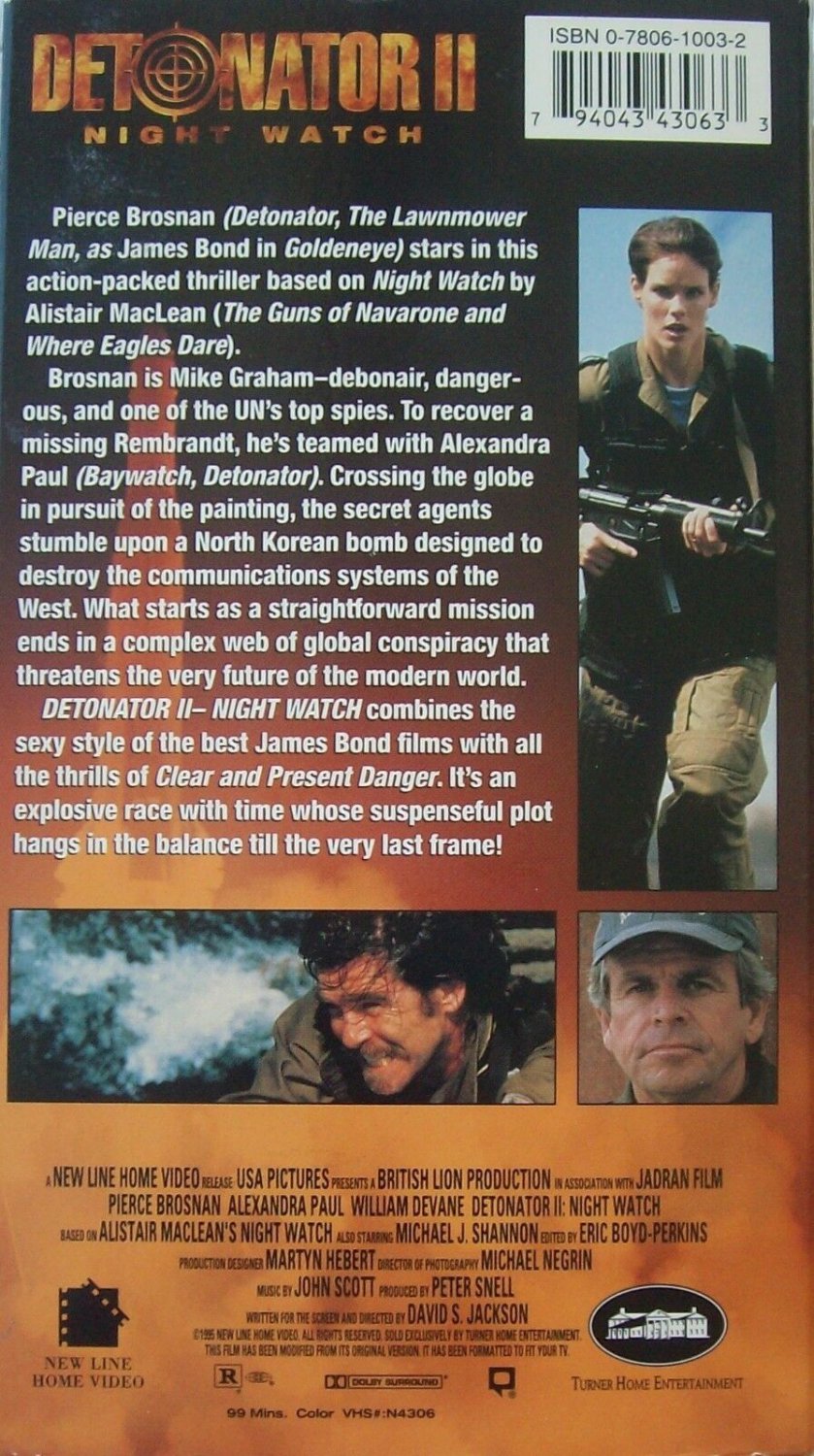 Detonator II: Night Watch (VHS, 1995) Pierce Brosnan, Alexandra Paul
