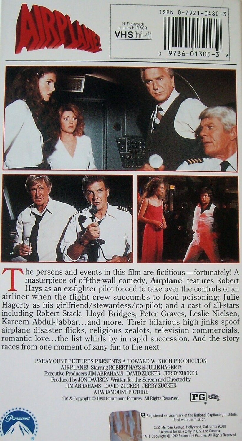 Airplane! (VHS, 1997) Robert Hays, Robert Stack, Lloyd Bridges, Peter ...