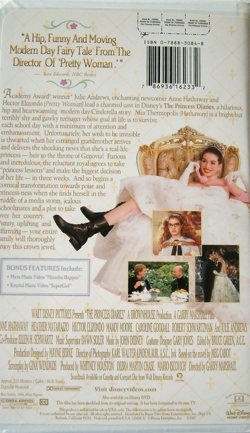 The Princess Diaries (VHS, 2001, Disney Classics) Julie Andrews