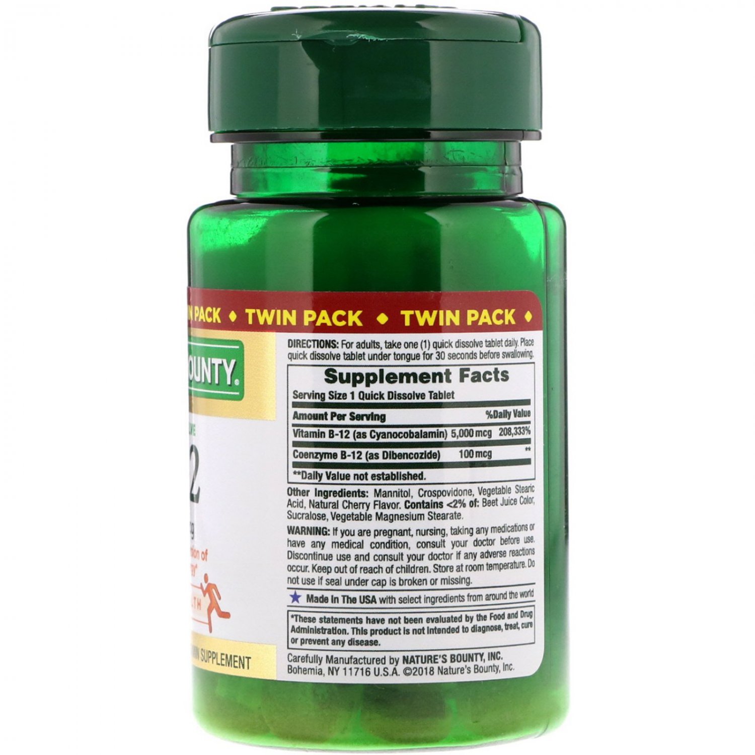 Nature's Bounty, B-12, Twin Pack, Naturally Cherry Flavor, 5000 mcg, 40 ...