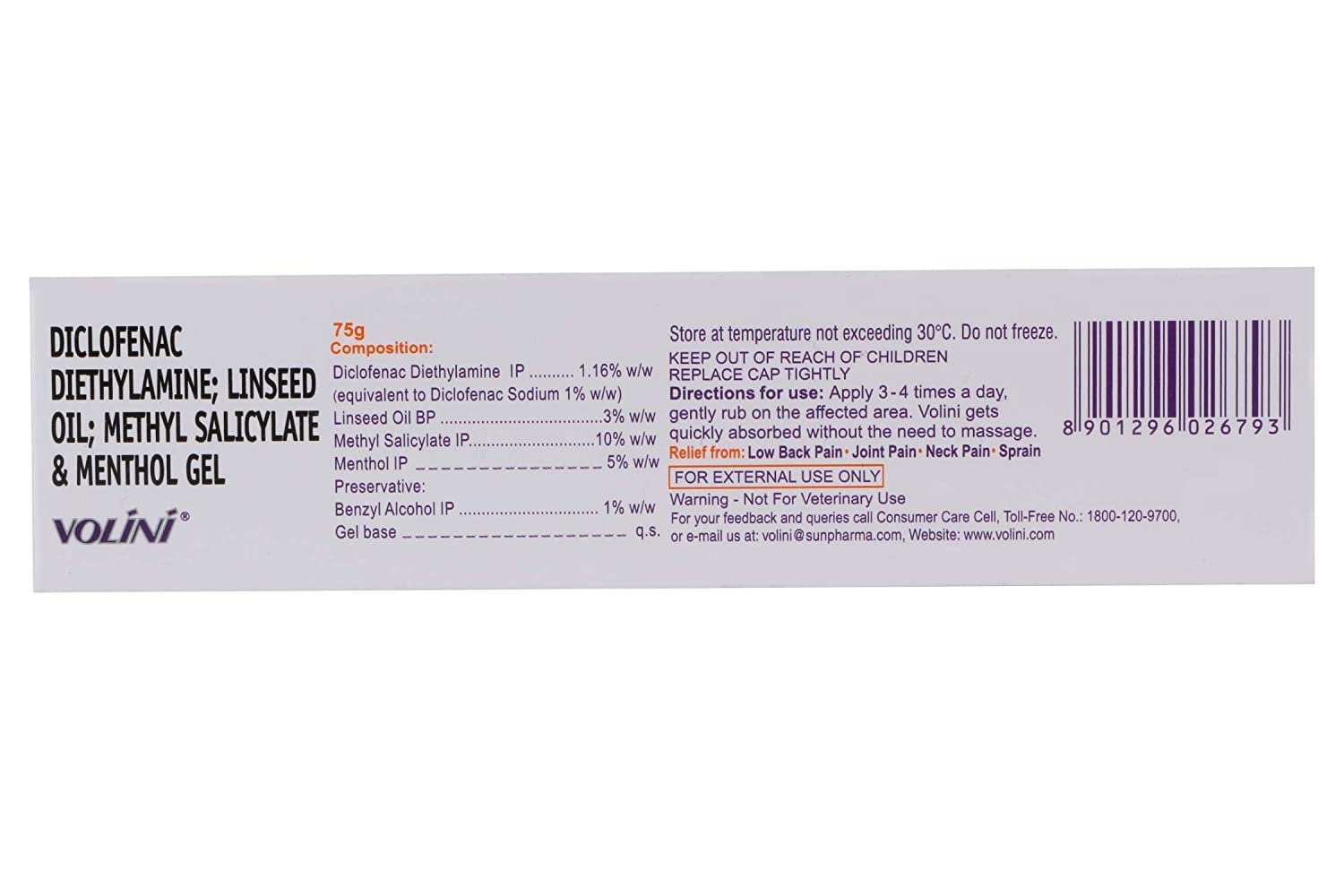 Ranbaxy Volini Pain Relief Gel 75gm Pack of 2, Relief from Muscle pain ...