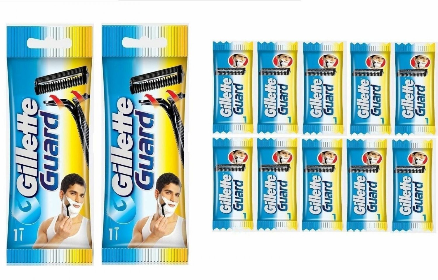 3 Gillette Guard Razors Plus 56 Cartridges Blades Smooth Shaving