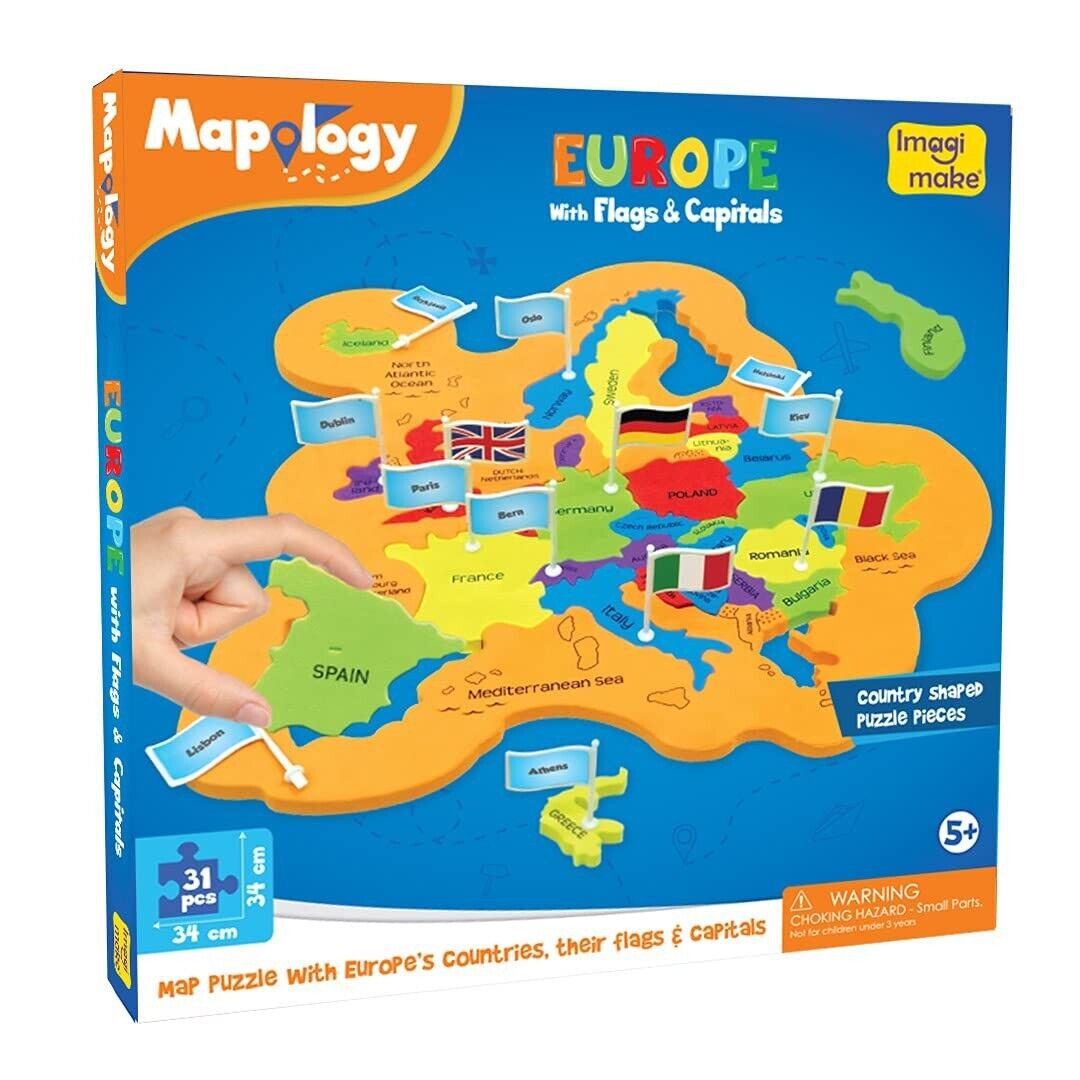 Mapology Europe Map Puzzle With Capitals, Educational Toy For Age 5 Years+