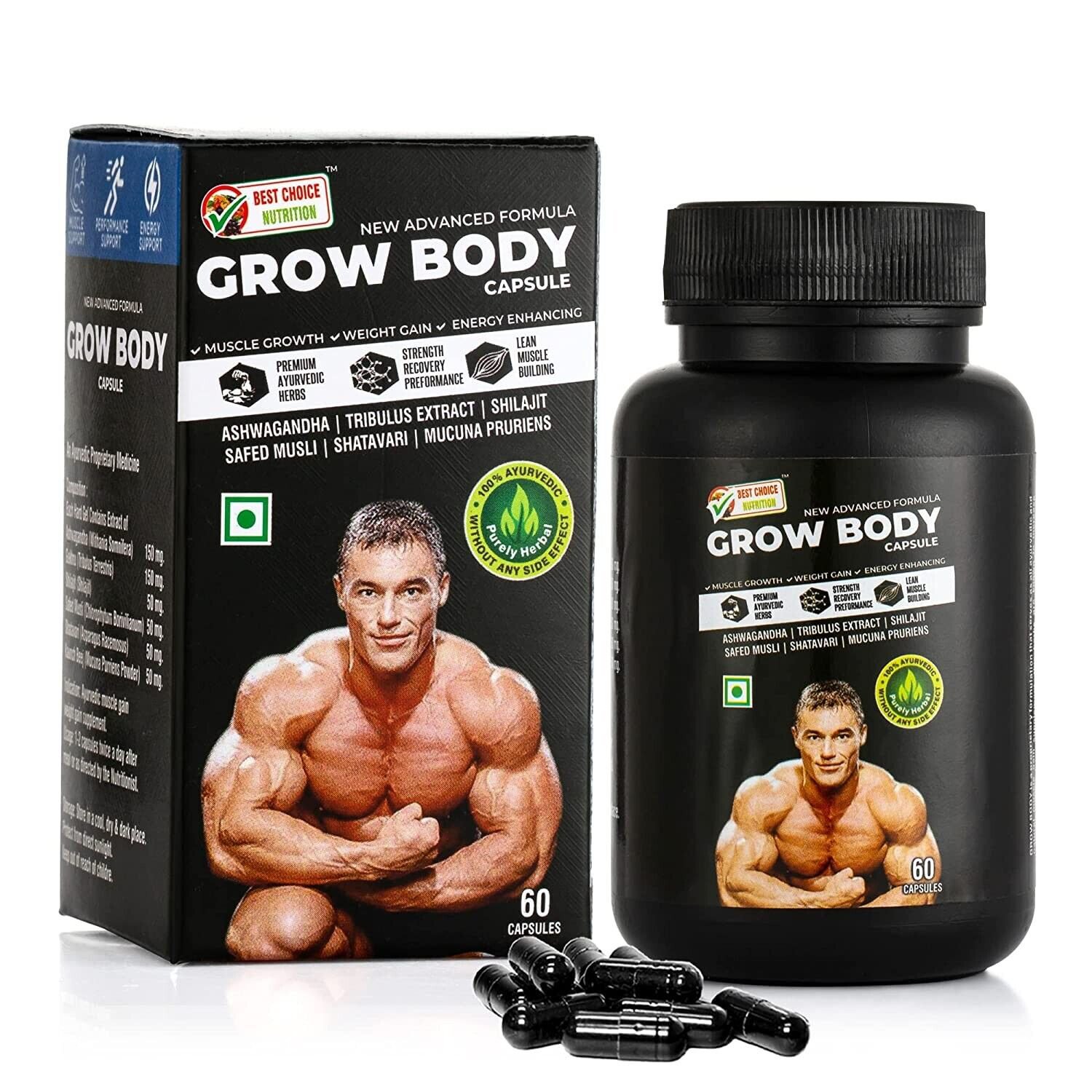 Grow Body 60 pieces Capsules for Muscle Growth Muscle Growth Energy ...