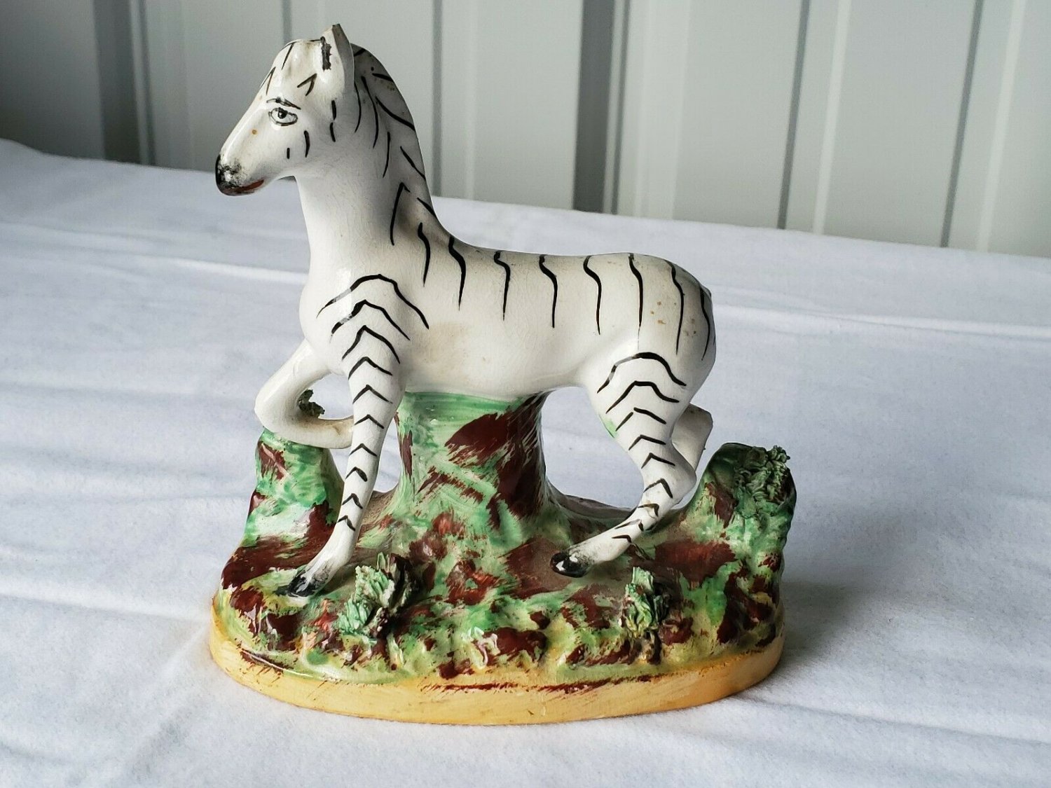 Antique Old Staffordshire Ware Zebra Hand Painted Figurine *Please Read*