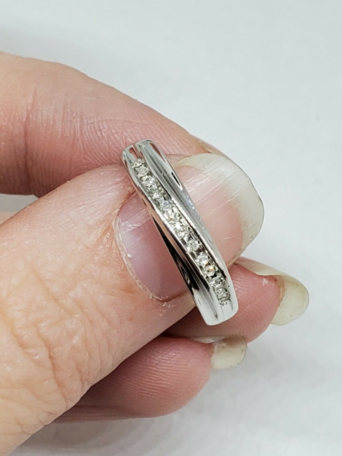 Sterling Silver Channel Set Diamond Wave Band Ring Size 7