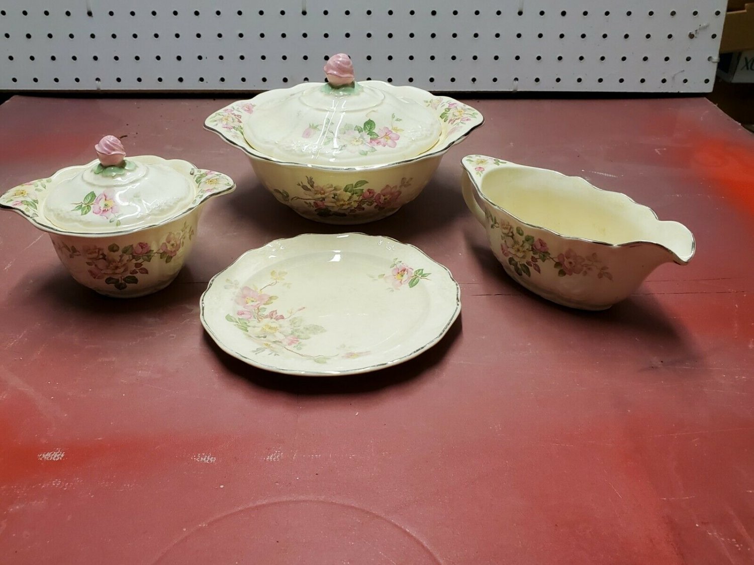 Vintage Taylor Smith & Taylor China Cream Color Pink Flower Mixed Dish Set