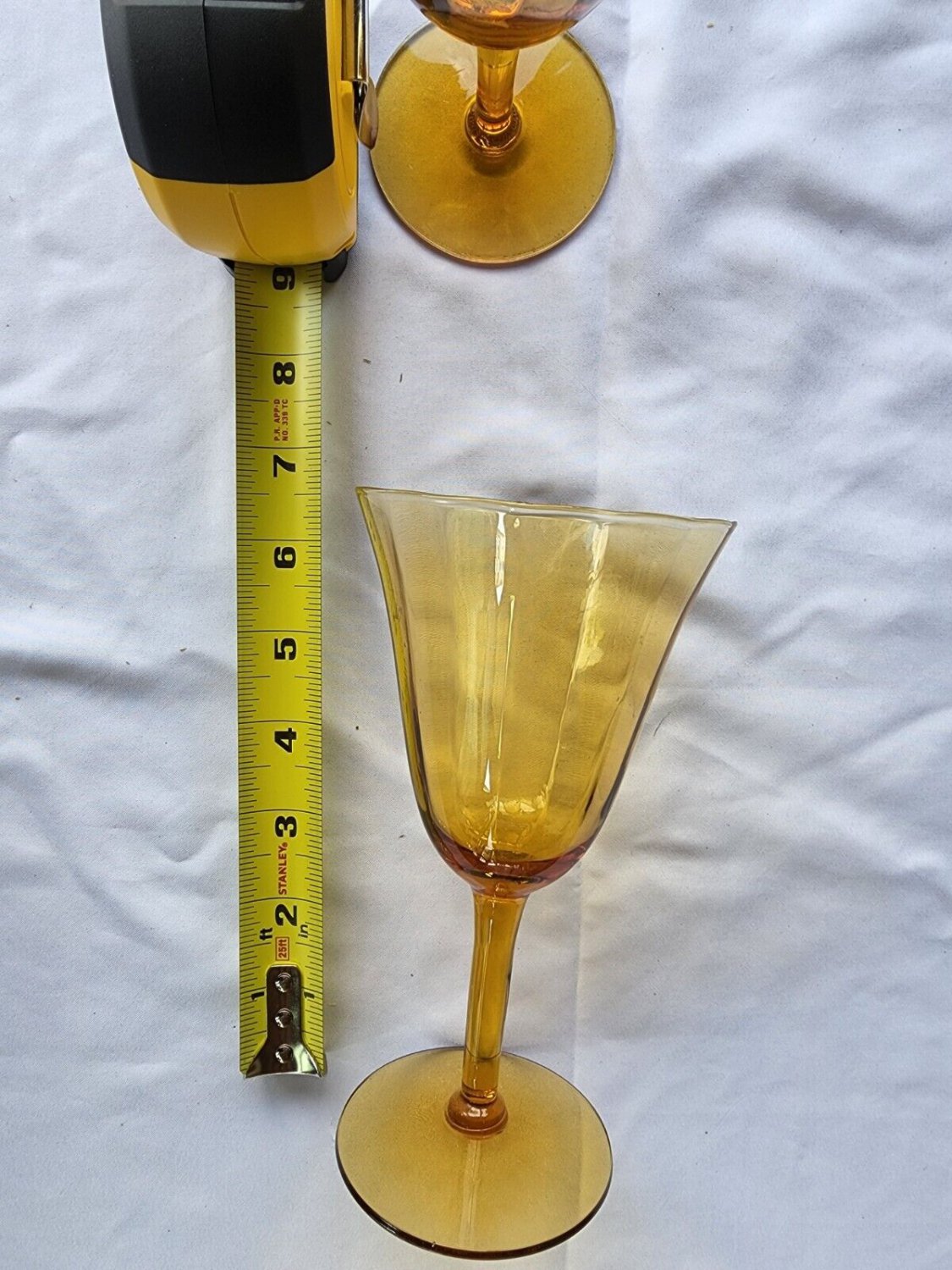 Vintage Pair Of Amber Glass Goblets Wine Glasses