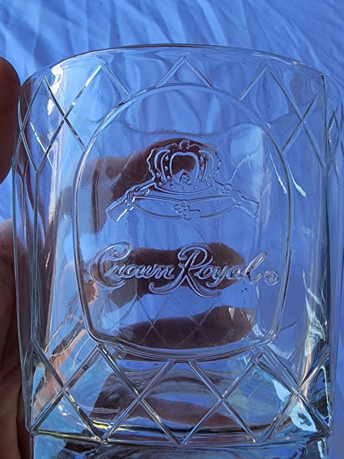 Vintage Mexico Crown Royal Glass Squared Diamond Pattern Lowball ...