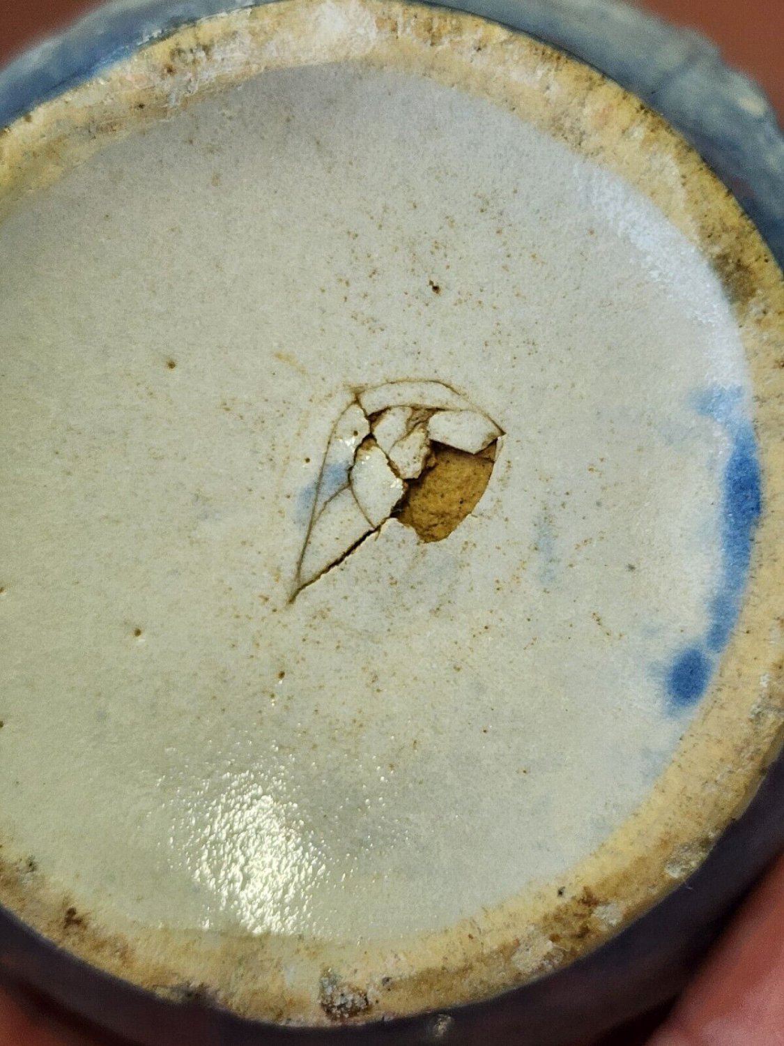 Antique Primitive American Stoneware Blue & White Raised Flowers ...