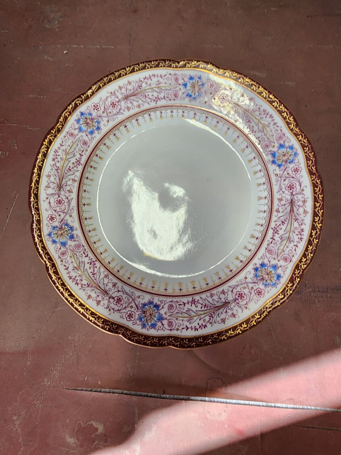 Antique White Porcelain Hand Painted Flowers & Filigree Red Rim Dinner ...