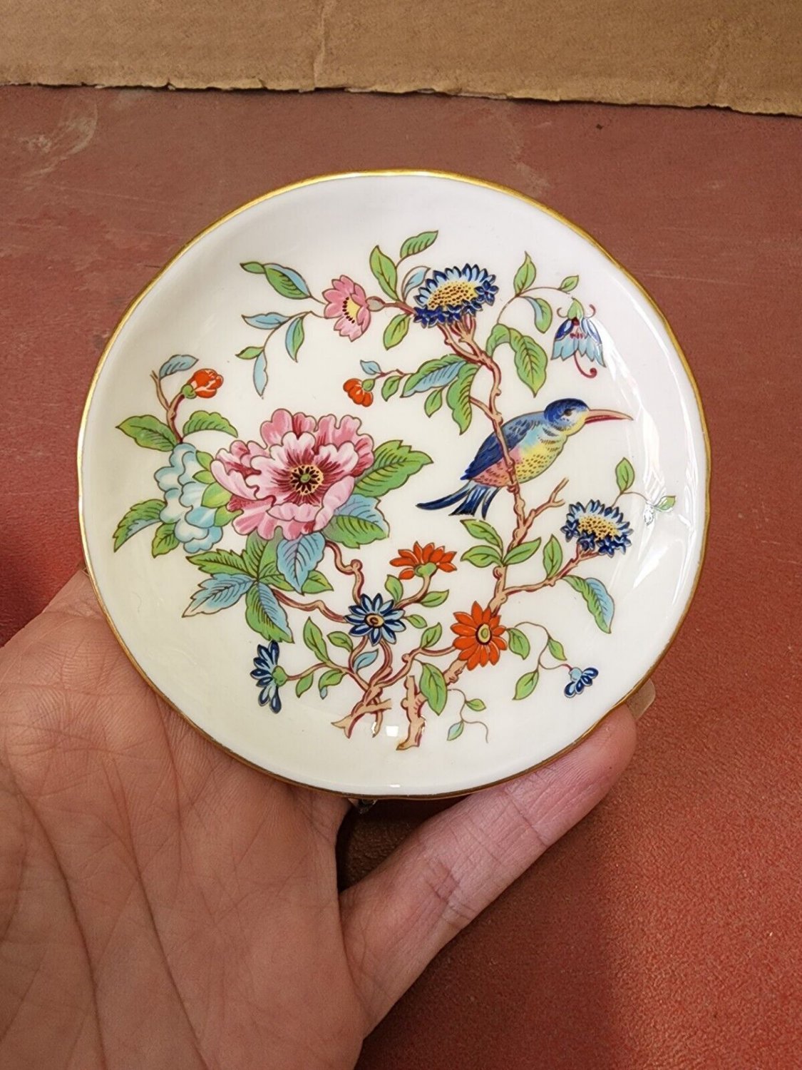 Vintage Aynsley England Hand Painted Colorful Bird And Flowers Butter Pat Vintage Aynsley England Hand Painted Colorful Bird And Flowers Butter Pat