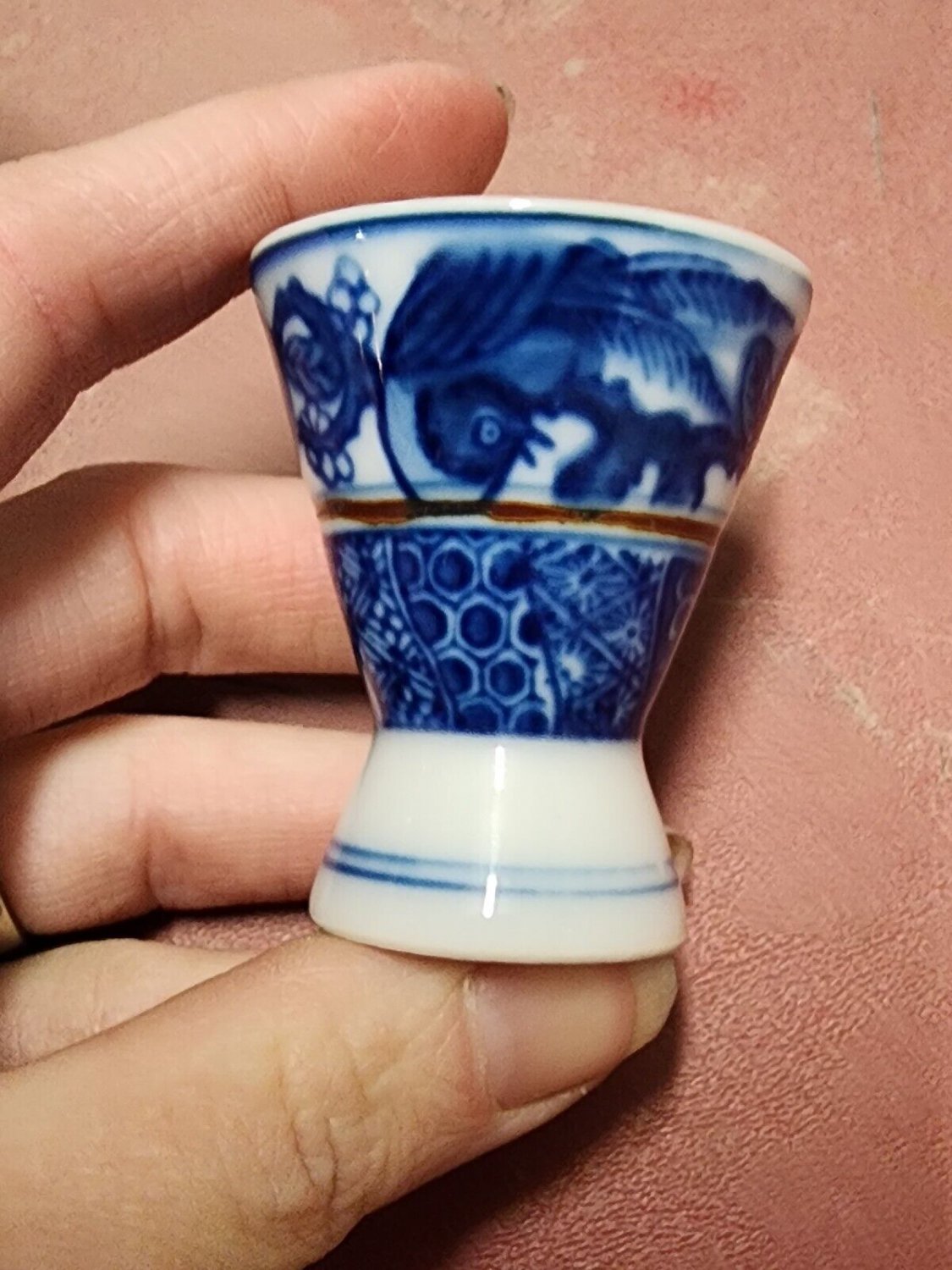 Vintage Japanese Blue And White Hand Painted Birds Sake Set Sake Jug 2 Cups