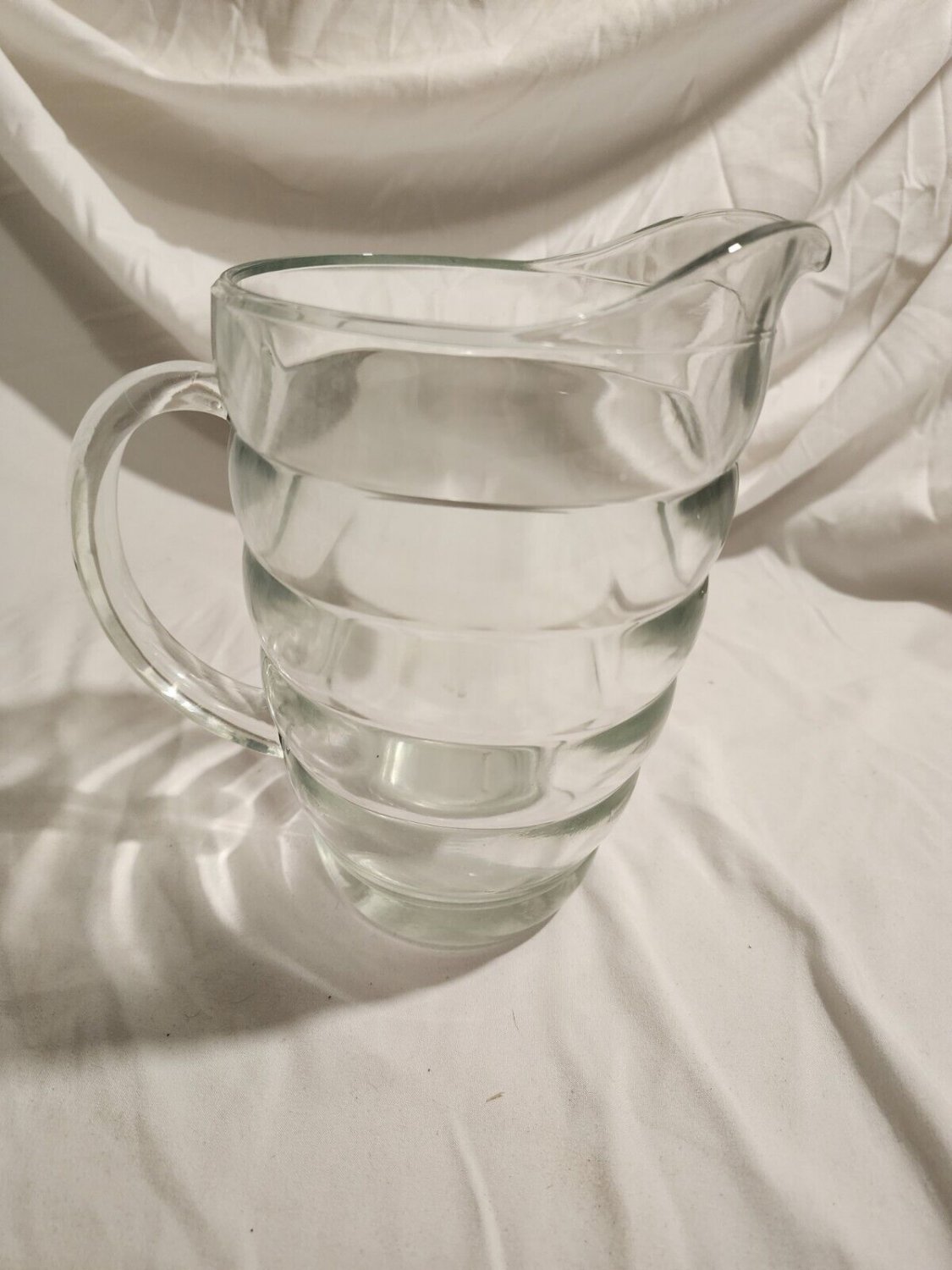 Vintage Mid-Century Clear Glass Bee Hive Ribbed Large Drink Pitcher