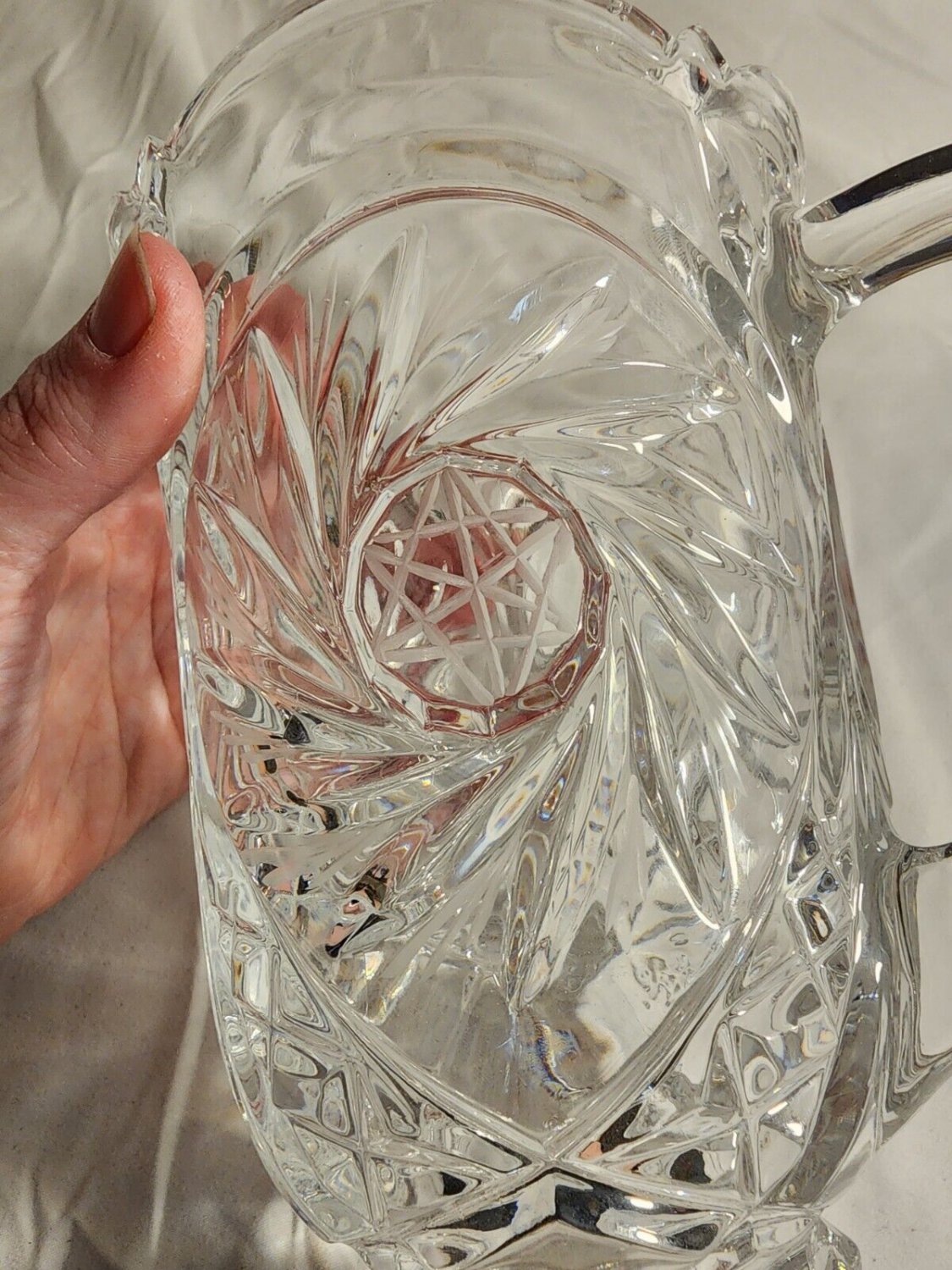 Antique American Brilliant Cut Lead Crystal Pinwheel Star Water Pitcher