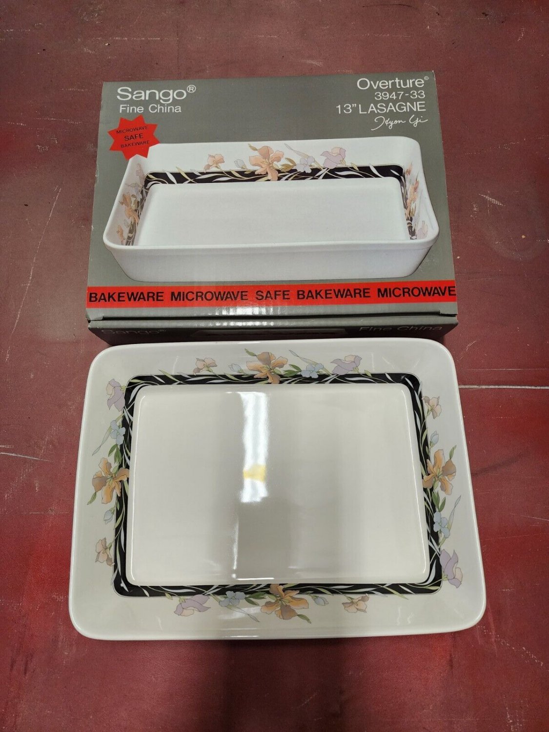 Vintage Sango Japan 253947 Overture Black Rim Flowers 13" Lasagne ...