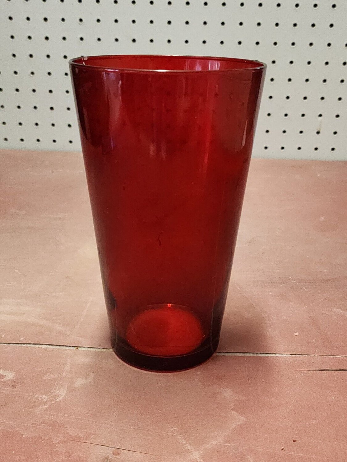 Vintage 1950's Ruby Red Unmarked Tall Cylinder Vase 8"