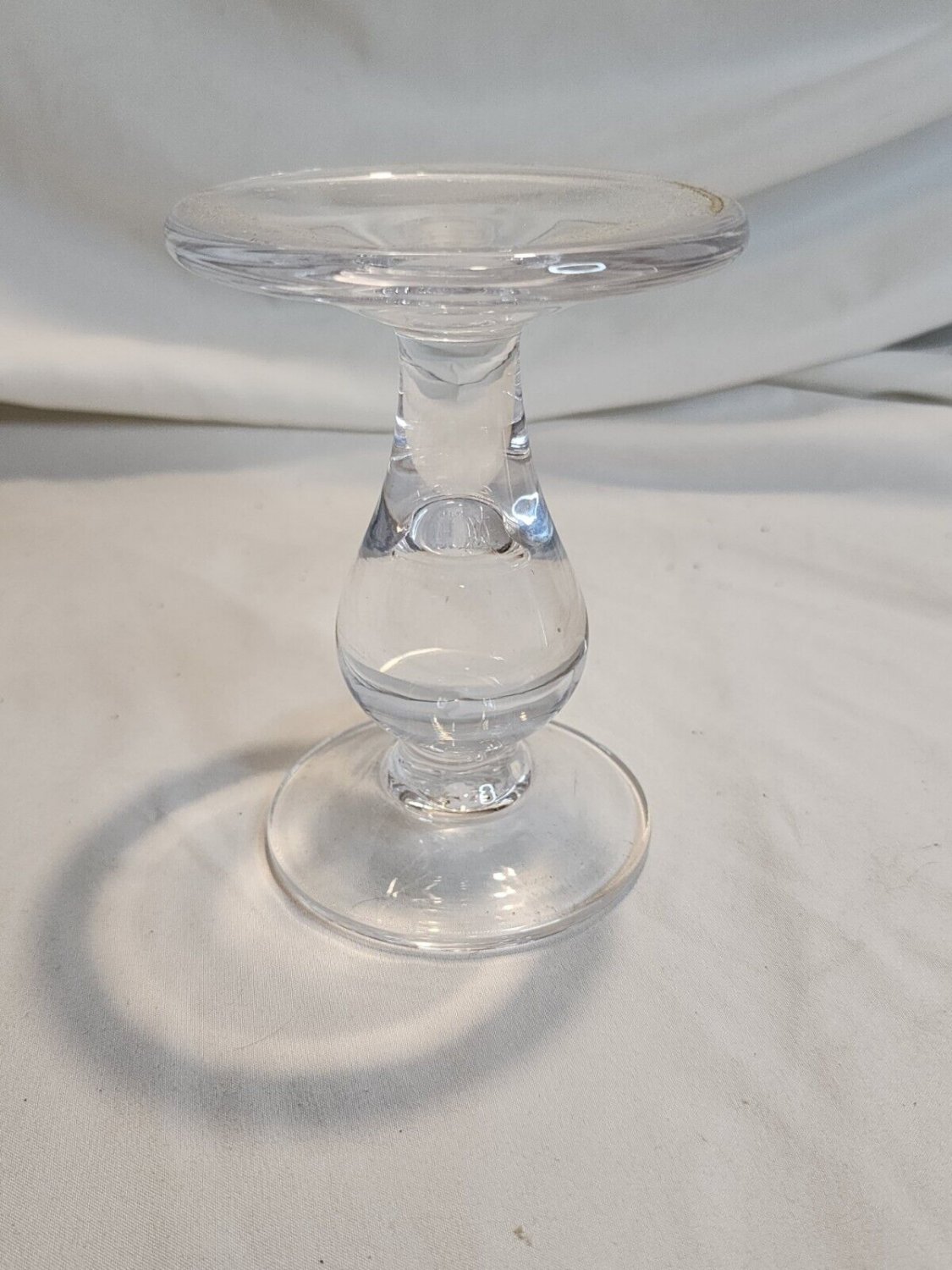 Vintage Hand Blown Clear Glass Large Pillar Candle Holder/Stand