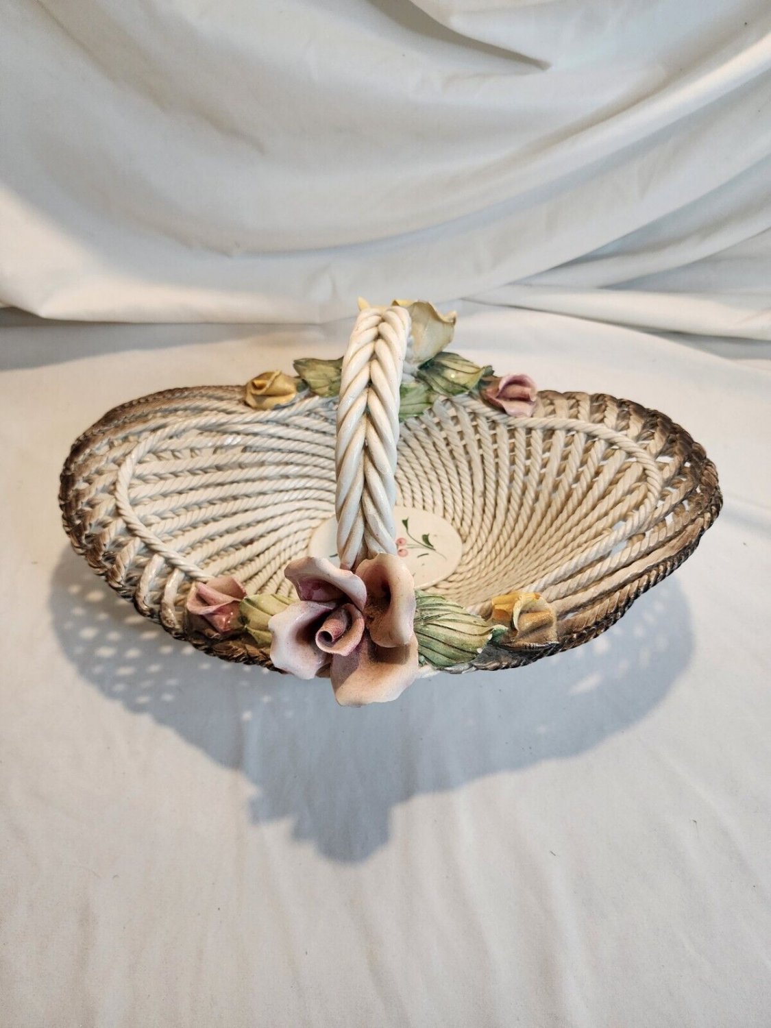 Vtg Capodimonte Italy Large Woven White Porcelain Handmade Flower ...