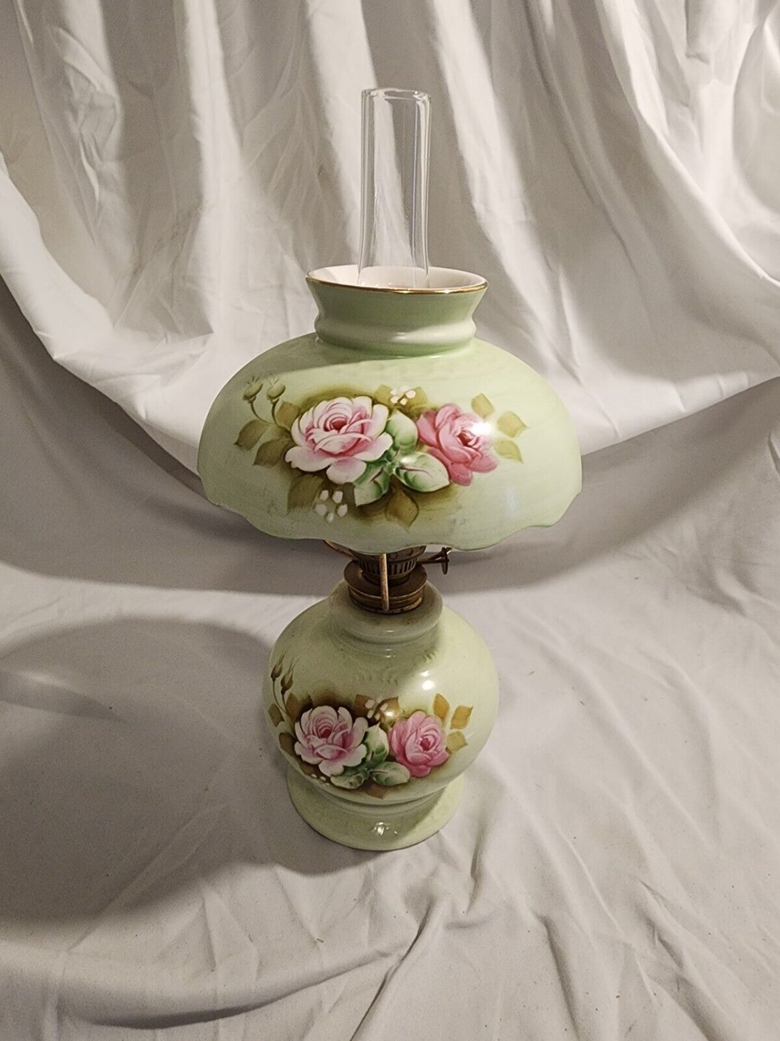 Vintage Lefton China Japan Pastel Green Hand Painted Flowers Hurricane ...