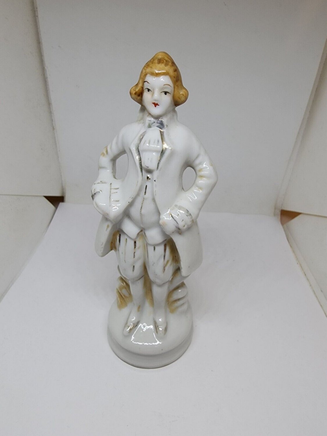 Vintage Occupied Japan Porcelain Man In White Victorian Clothing Figurine