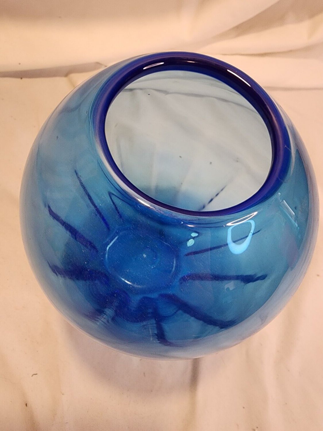Vintage Hand Blown Light Cobalt Blue Art Glass Swirl Bottom Vase 7 1/4 ...