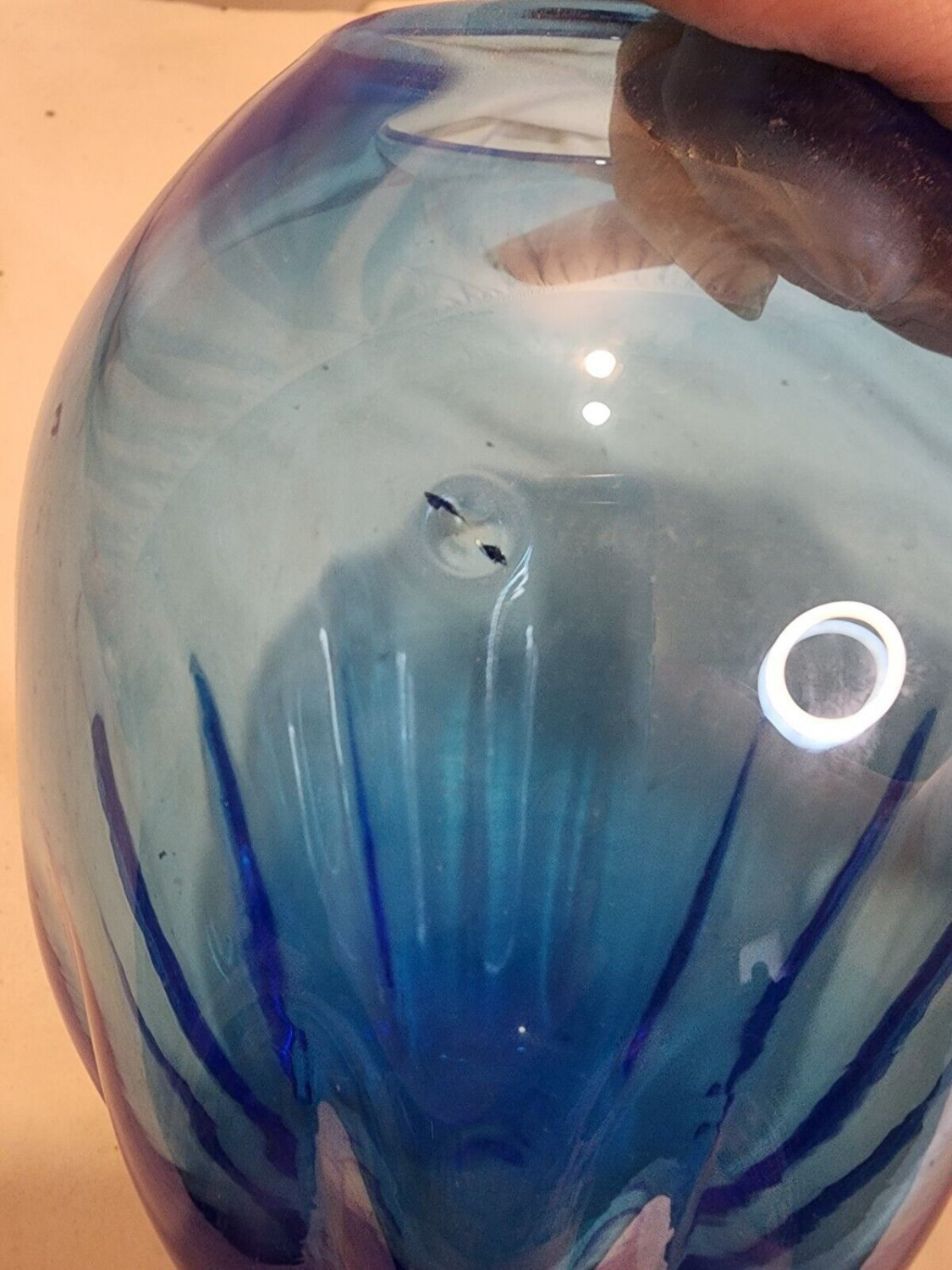 Vintage Hand Blown Light Cobalt Blue Art Glass Swirl Bottom Vase 7 1/4 ...