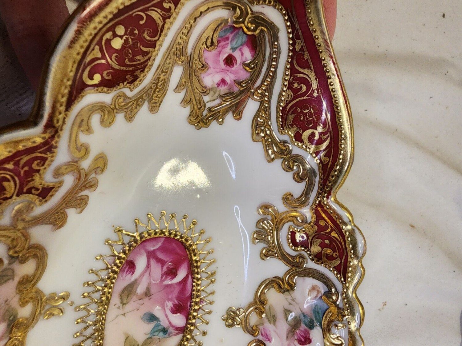 Antique RC Nippon Noritake Hand Painted Red Burgundy Heavy Gold Accent ...