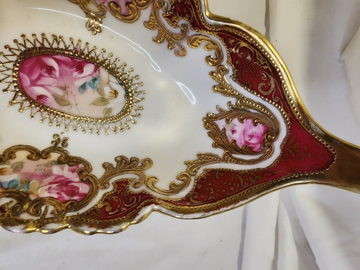 Antique RC Nippon Noritake Hand Painted Red Burgundy Heavy Gold Accent ...