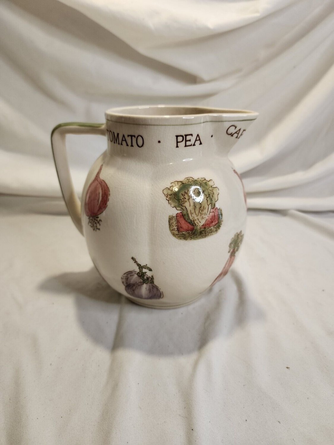 Vintage Laura Ashley Hand Painted Vegetables Stoneware Water Pitcher 1990's
